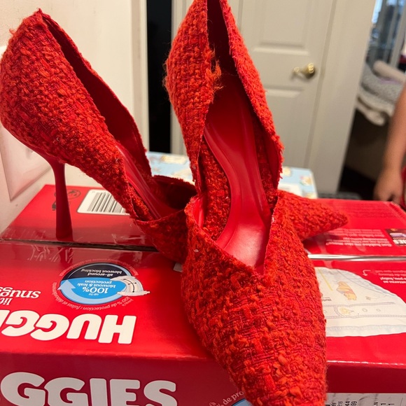 Zara | Shoes | Zara Red Stiletto Heels With Textured Design | Poshmark